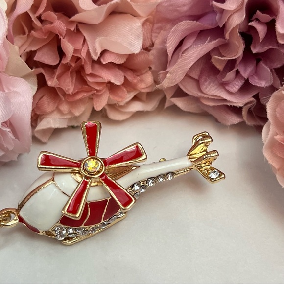 Accessories | Whimsical Red And White Crystal Helicopter Keychain Charm ...